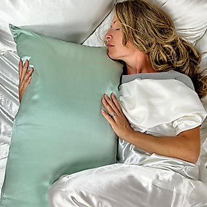 Mulberry Park 100% Silk Pillowcase - 19 Momme, Grade 6A Mulberry Silk - Deep Envelope Closure - Green/Standard (20'' x 26'')