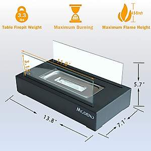 Modeno Tabletop Fire Pit Portable Ethanol Fireplace Smokeless Alcohol Firepit for Indoor Table. Small Fire Place for Balcony Decoration 13.8’’x7’’x 5.7’’ Black