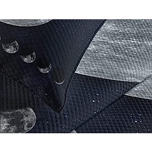 Lunarable Moon Phases Bedspread, Giant Moon on The Starry Night Sky Eclipse Movement Celestial Science, Decorative Quilted 3 Piece Coverlet Set with 2 Pillow Shams, Queen Size, Indigo Black