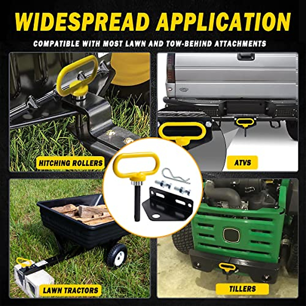 EilxMag Towing Hitch Set, Universal Heavy Duty Zero Turn Mower Trailer Hitch & Strong Neodymium Magnetic Lawn Mower Trailer Hitch Pin with 2 Bolts -1/2'' R-Clip (Combo Pack,Yellow＋Black)