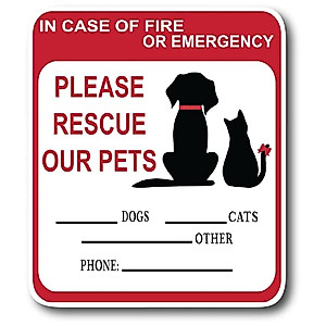 in Case of Fire Or Emergency Please Rescue Our Pets 5 Inch Front Door Window Alarm Alert Animal Pet Dog Cat Kitten Bird Rabbit Rescue House Home RV Safety CS1414-2PK