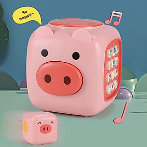 YOOYID Baby Toy Musical Activity Cube Piggy with Small Car Educational Number Learning Toys for Toddlers 9-18 Months