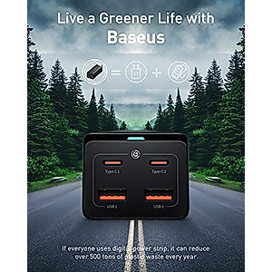 Baseus USB C Charger - PowerCombo On 100W Power Strip with 4 USB Ports & 2 Outlet Extender - USB Charging Station for MacBook Pro/Laptops/iPhone/Samsung/iPad Fast Charging