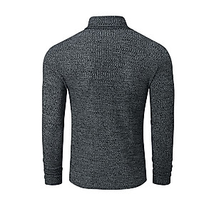 TURETRENDY Men's Stretch Muscle Tshirts Turtleneck Long Sleeve Knit Tees Casual Slim Fit Basic Shirt Tops Dark Gray M