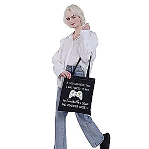 VAMSII Gamer Tote Bag Video Game Lover Gifts if You can Read This I was Forced to Put My Controller Down Bag Game Nerd Gifts (I was forced to put my Controller down)