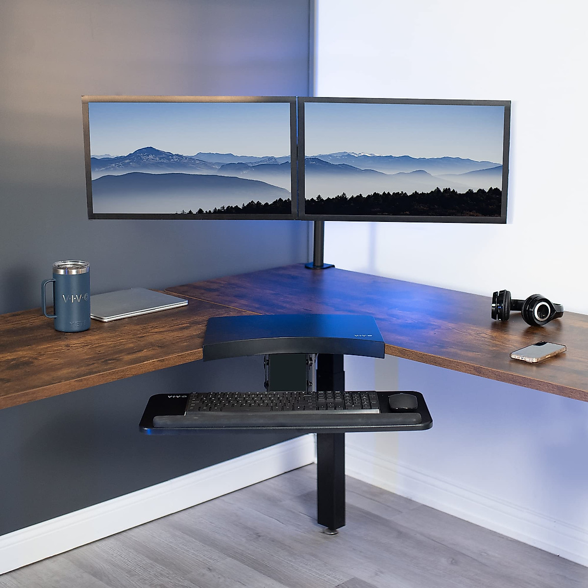 VIVO 17 inch Curved Corner Desk Connector, Corner Desk Sleeve, Platform for Mounting Under-Desk Keyboard Trays on L-Shaped Workstations, Black, DESK-AC07U