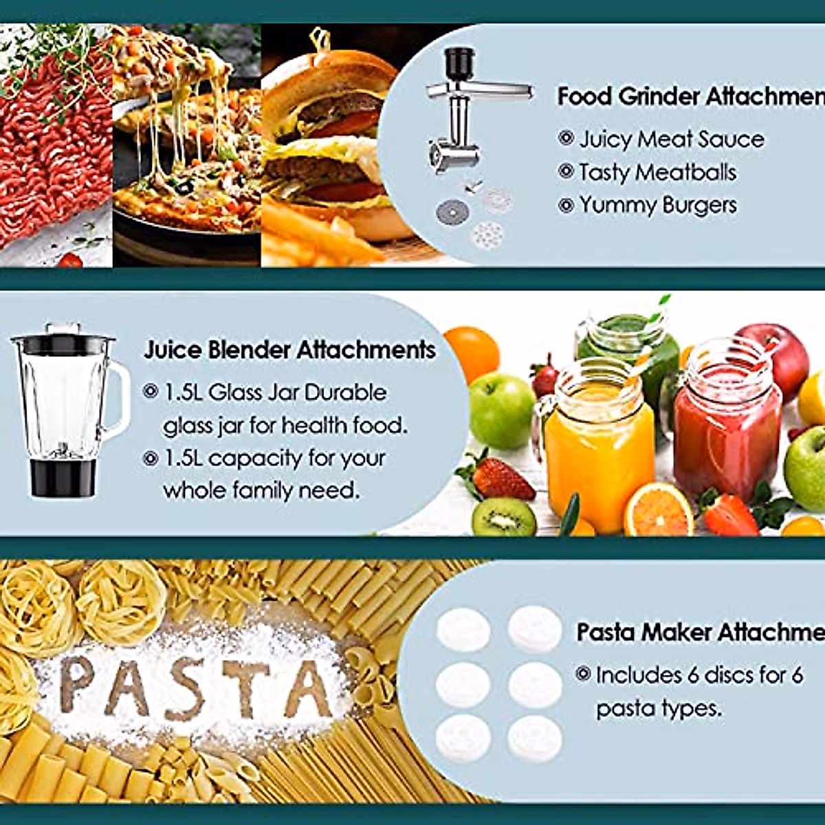 COOKLEE 6-IN-1 Stand Mixer, 8.5 Qt. Multifunctional Electric Kitchen Mixer with 9 Accessories for Most Home Cooks, SM-1507BM, Nero Nemesis Black