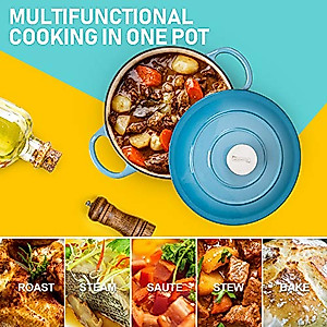 MICHELANGELO Dutch Oven, Enamel Cast Iron Dutch Oven With Lid, 4Qt Cast Iron Dutch Oven Pot, Enameled Dutch Oven 4 Quart With Silicone Handles & Mat, Blue