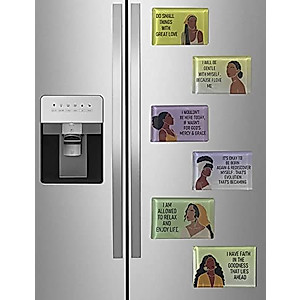 6 Pack Black Women African American Refrigerator Magnets Inspirational Funny Glass Whiteboard Decoration Magnet Motivational Rectangular Kitchen Refrigerator Dishwasher Magnet