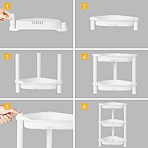 ELYKEN 4 Tier Shower Caddy Organizer Shelf Corner, 14.4 x 11.2 x 31.5 Inches, Rustproof, Plastic Shower Rack Stands for Inside Bathroom, Bathtub, Shower pan, White