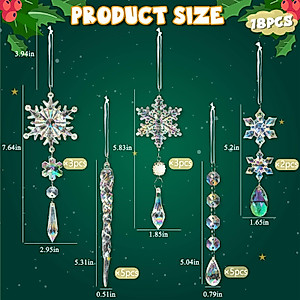 GuassLee 18pcs Crystal Christmas Tree Ornaments - Iridescent Acrylic Snowflake Icicle Drop Crystal Hanging Ornaments for Tree Iridescent Party Decor Christmas Frozen Themed Birthday Decor