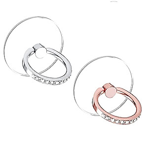 anzyzz Cell Phone Ring Holder Stand, Transparent Phone Ring Holder Finger Kickstand 360° Rotation Phone Ring Finger Grip Compatible with All Smartphones(Silver&Rose Gold Diamond)
