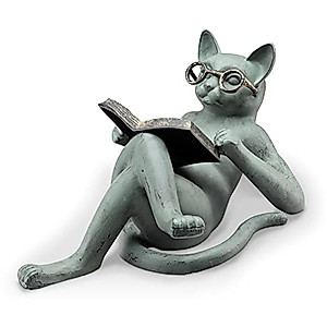 Faruxue Cat Statues Garden Decor - Literary Cat Resin Ornaments Garden Statue Decoration Reading Cat Craft Cat Wearing Glasses Sculpture for Patio Yard Lawn Home Office,18X8X5CM