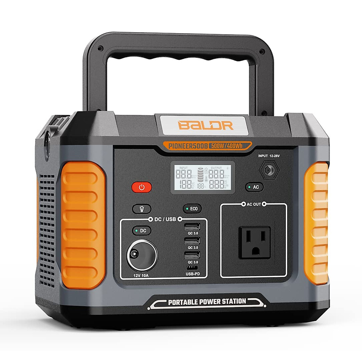 BALDR Portable Power Station 500W, 400Wh Outdoor Solar Generator Mobile Lithium Battery Pack with 120V AC Outlet (Solar Panel Optional) for Road Trip Camping, Outdoor Adventure