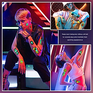 Glow in the Dark Tattoos, ACSAUMMY 12 Sheet Neon Tattoos Makeup Fake Tattoos Rave Festival Accessory UV Temporary Tattoos for Women Men Face Arm Body Blacklight Butterfly Tattoos Adult Party Supplies