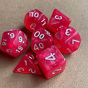 7 Pcs Colorful Glitter DND Polyhedral Dice, Acrylic Dice Durable Dice for Table Games, Role Playing, Family Party Favor(Glitter Pink)