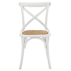 Modway Gear Rustic Modern Farmhouse Elm Wood Rattan Four Dining Chairs in White