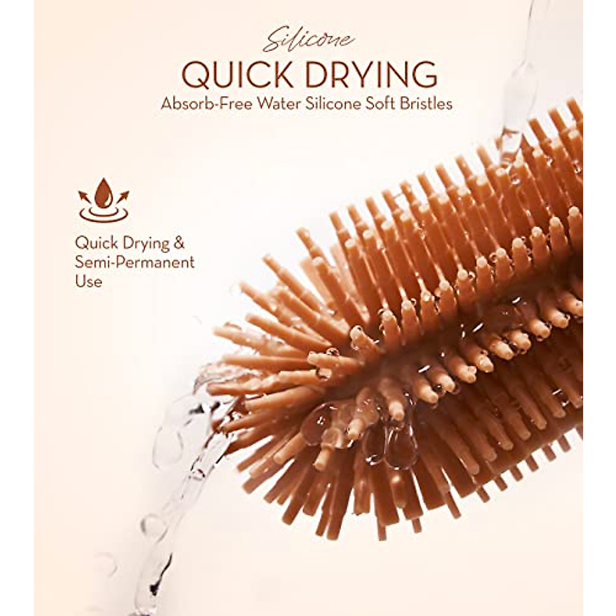 MOTHER-K Rotating Silicone Bottle Brush 2 Kinds of Sets, Silicone Bottle Cleaning Brush Water Bottle Cleaner for Washing Baby Bottles, Sports Bottle, Vase, and Glassware (Brown)