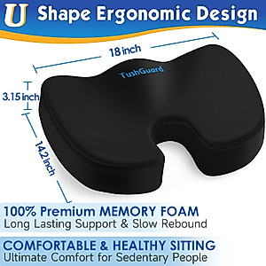 TushGuard Seat Cushion for Office Chair Memory Foam Non-Slip Desk Chair Cushion Back, Coccyx, Sciatica, Tailbone Pain Relief Butt Pillow for Office Chair, Car, Wheelchair, Black