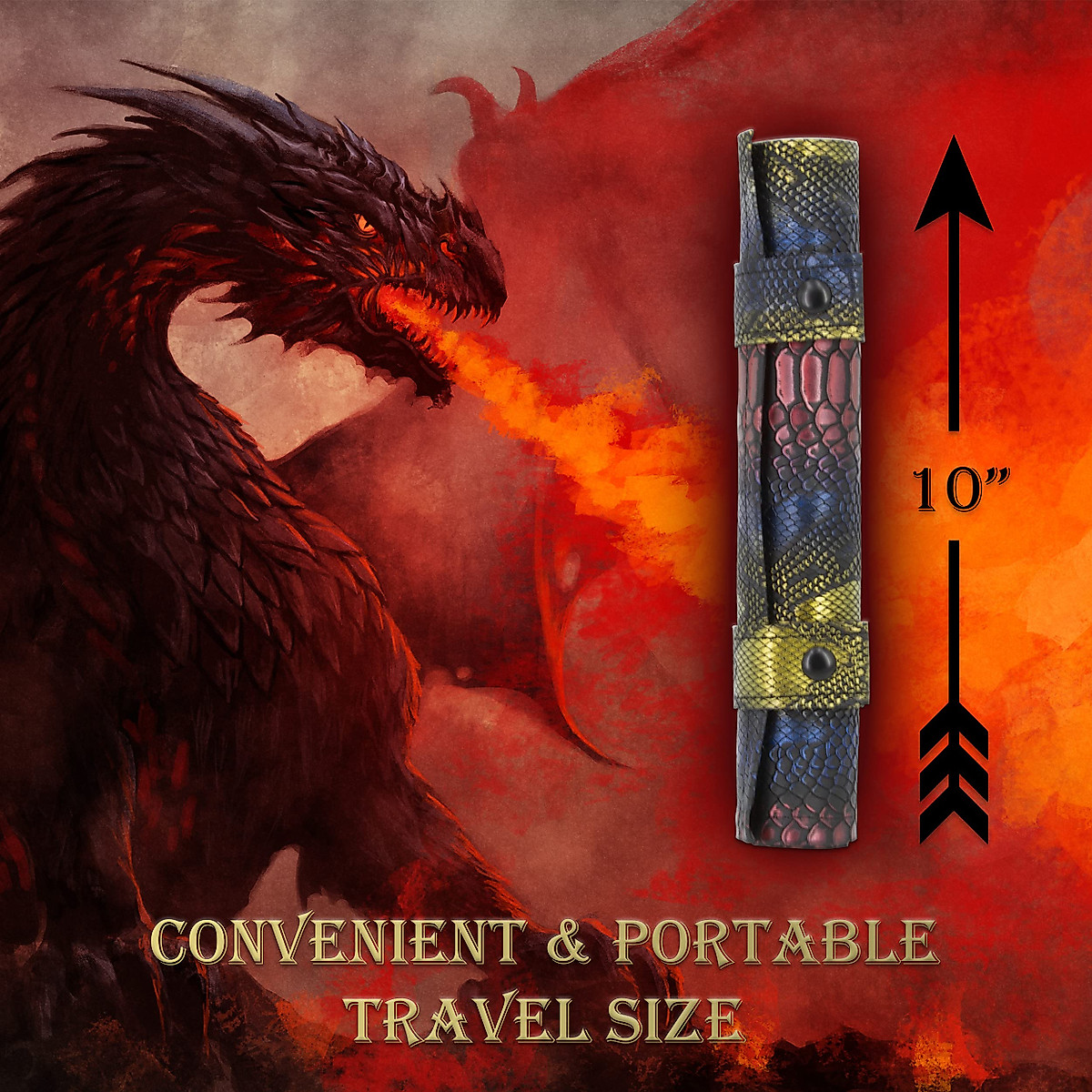 CASEMATIX Dice Rolling Tray and Dice Mat with 7 Included Roleplaying Dice Compatible with DND and Other Games - Scroll Rolling Tray and Travel Dice Holder for Storing up to 14 Game Dice