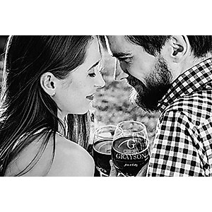 Personalized Wedding Wine Glass, Premium 21oz Stemless Wine Glass Laser Engraved with your Wedding or Anniversary Information! Customized Gifts for Women Anniversary Gifts or Couples Gifts