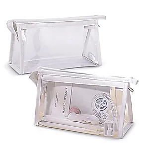 GINCEVHY White Transparent Big Capacity Pencil Case with Zipper, Buckle Design Pen Bag Pencil Pouch for Teen Girls, Waterproof PVC Makeup Cosmetic Bag for Women