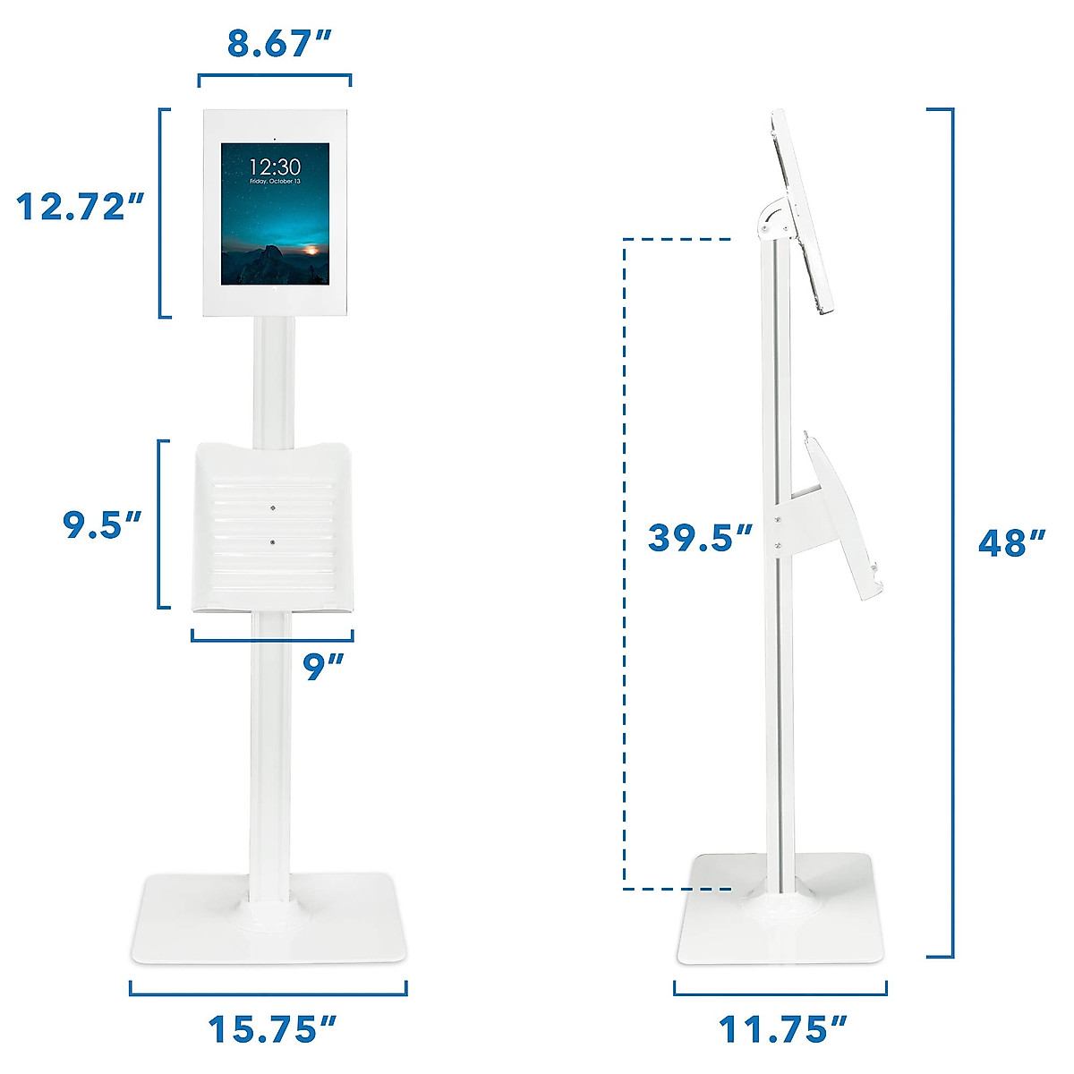 Mount-It! Secure Tablet Floor Stand for iPad, iPad Pro, iPad Air, Samsung Tab A | Anti-Theft Tablet Floor Mount Compatible with 10.2 and 10.5" Tablets | Tablet Kiosk Floor Stand (MI-3770W_G7), White