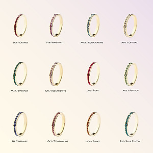 Muses Art Design Birthstone Eternity Band Ring 18K Gold (Channel Set/Full Round), Stackable Fashion Ring with Crystal Birthstone