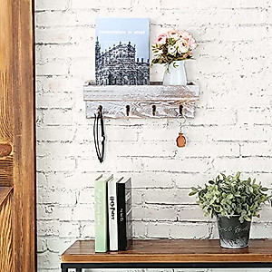 LOSOUR Key Holder for Wall with Shelf, Shabby Chic Hand Crafted Entryway Mail and Key Holder Wall Mount with 4 Hooks