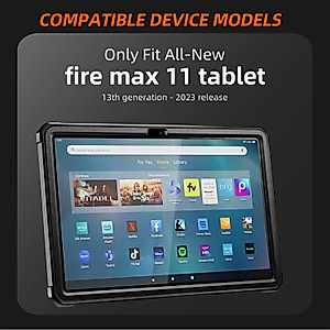 All-New Amazon Fire Max 11 Tablet case (13th Generation, 2023 Release), DJ&RPPQ Full Body Rugged Hands-Free Viewing Stand Back Cover with Screen Protector, Incompatible with iPad Samsung - Black