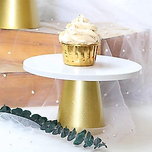 XENITE Dessert Set of 2 Round Cake Stands for Dessert Table Wood Cupcake Stand W/Metal Round Pedestal Holder Dessert Display Plate Serving Tray for Party Fruit Plate