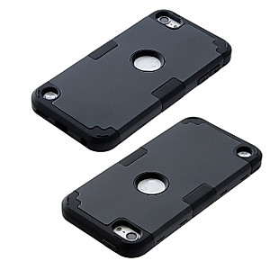 Wisdompro Case for iPod Touch 7, for iPod Touch 6, for iPod Touch 5, 3 in 1 Hybrid Soft Silicone and Hard PC Protective Case Cover for iPod Touch 5th 6th 7th Generation - Black/Black