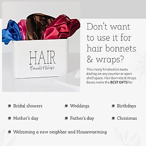 Lola Creates Bonnet and Wraps Organizer - Bonnets and Wraps Holder for Girls Hair Accessory Storage - White Clip Container for Bedroom, Bathroom Durable Metal Organizer Box, Lid (Hair Bonnet & Wraps)