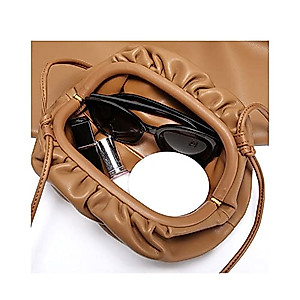 ingminGDi caojiaxiaopu Women Leather Clutch Party Bag Pouch Large Dumplings Handbag (Color : Black, Size : 21X7X13 CM)
