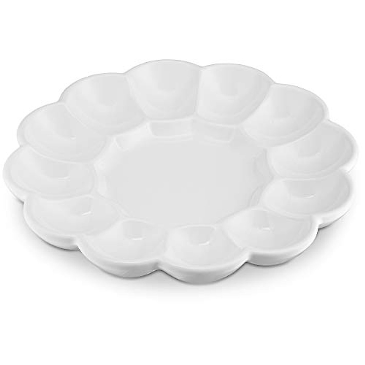 Kook Deviled Egg Platter Tray, Holds 12 Eggs, Sleek Ceramic Dish, Display Holder, Dishwasher Safe, Microwave Safe, Freezer Safe, 10 Inch Diameter, White