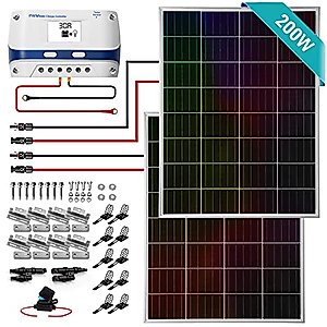Serenelife 200 Watt Portable Solar Panel Kit, 2 Pcs 100W Monocrystalline Set with 30A PWM Controller