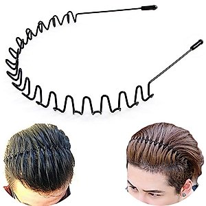bodbop Metal Hair Band for Men Headband Women Bands Unisex Black Wavy Spring Outdoor Sports Headbands Men's Hoop Clips Accessories Simple Elastic Non Slip Head Headwear