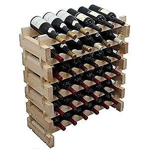 DisplayGifts Modular Stackable Wine Rack Freestanding Wooden Wine Stand Storage Holder, Thick Wood Wobble-Free Natural 36 Bottle Capacity 6 X 6 Rows (Natural - Unfinished)