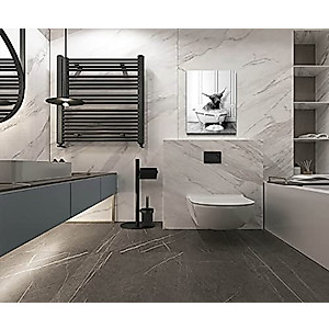 Funny Highland Cow Bathroom Wall Decoration Black and White Canvas Cow in Bathroom Decoration Picture Humorous Animal Bathroom Wall Art Printed Country Farmhouse Style Wall Decoration Prepare Frame Hanging in Bathroom Bedroom Children's Bathroom Decoratio