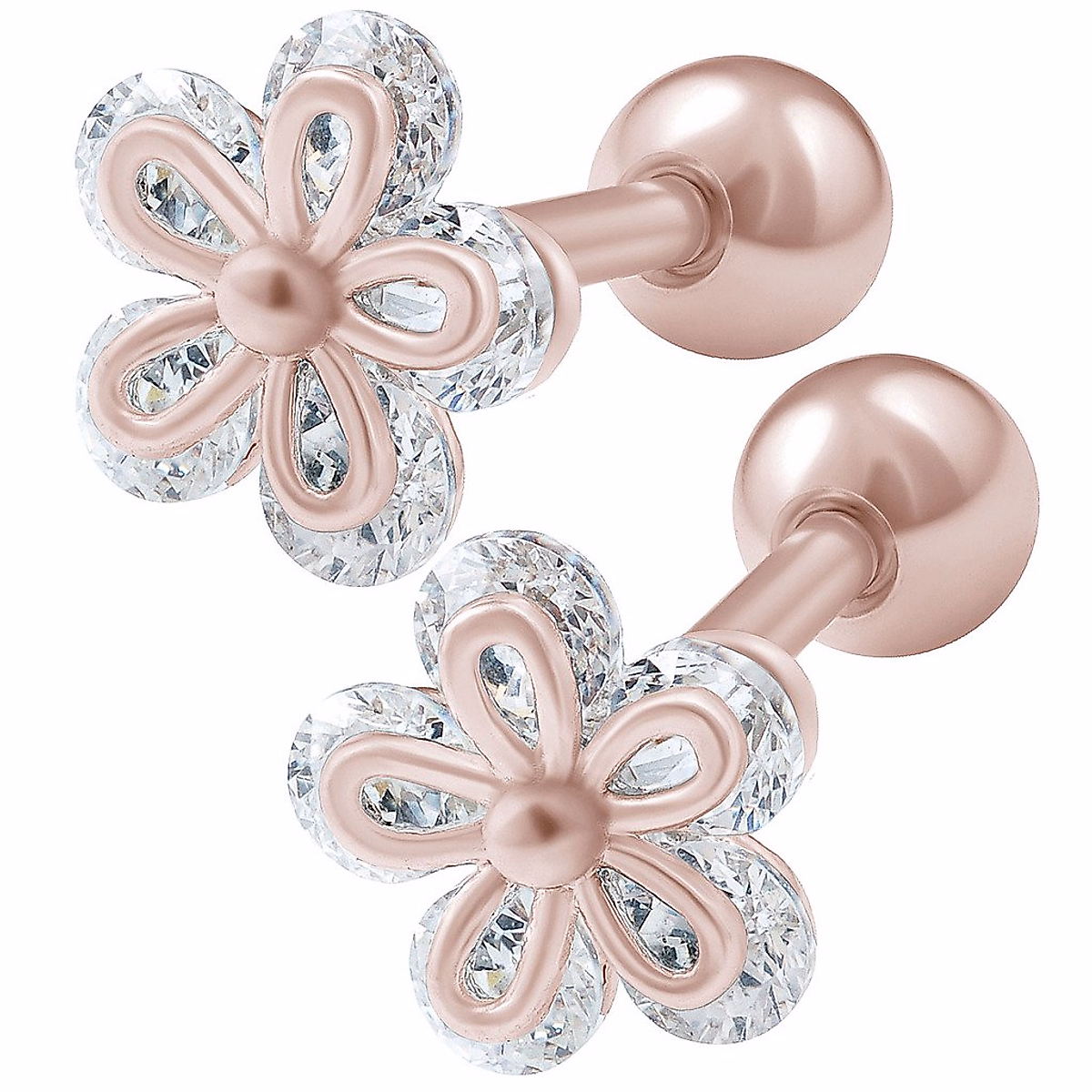bodyjewellery 2pcs 16g 1/4 Cartilage Earring Stud Flower Barbell Forward Heilix Tragus Lobe Auricle Cartilage Bar Surgical Steel CZ - RG