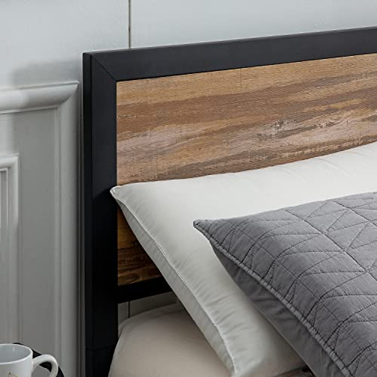 GAZHOME Twin Bed Frame with Wooden Headboard/No Box Spring Needed Heavy Duty Metal Platform / 9 Stable Leg/Noise Free/Easy Assembly