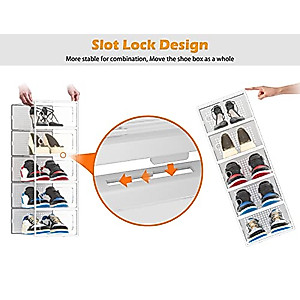 HOMIDEC 12 Pack Shoe Storage Box, Clear Plastic Stackable Sneaker Box, Shoe Organizer for Closet Under Bed Entryway(White)