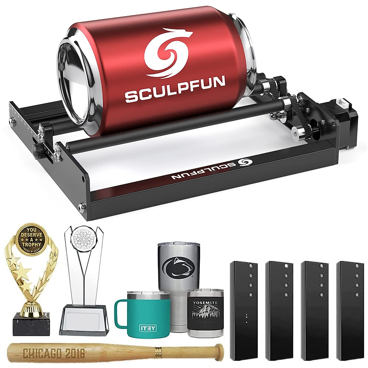 SCULPFUN Laser Rotary Roller, Laser Engraver Y-axis Rotary Module, 360° Laser Rotary Attachment for Engraving Cylindrical Objects Cans, Compatible with Most Laser Engraving Machines on The Market