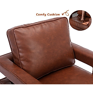 CIMOO Leather Accent Chair with Back for Living Room, Modern Armchair for Bedroom Tufted Single Sofa Chair Upholstered Comfy Reading Chair Extra Wide Arm Chair with Sliver Legs, Brown