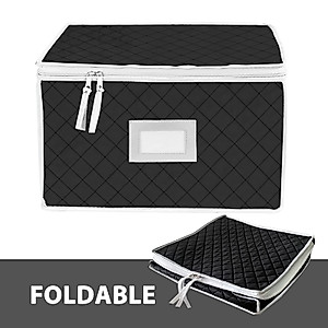 Xmasorme Wine Glass Storage Boxes with Dividers, China Storage Containers Chest,Holds 12 Wine Glass or Crystal Glassware with Dividers and Label Window for Moving,Picnic(Black)