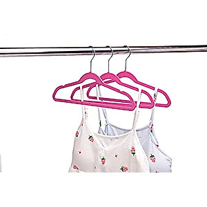 Quality Kids Children's Plastic Non Velvet Non-Flocked Thin Compact Shirt and Skirt/Pant Bundle Coat Hangers with Metal Clips for Skirts Pants Blouses 360° Swivel Hook, Jacket, Pink