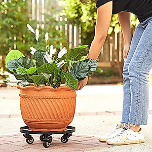 Patio Plant Trivet with Wheels | Outdoor Plant Stand with Wheels | Rolling Plant Stand with Casters Heavy Duty (44lbs Capacity) | Plant Dolly with Wheels | Modern Plant Stand Caddy (Set 2)