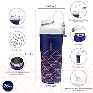 bzyoo 26oz Double-Walled Stainless Steel Insulated Tumbler with Straw Leak Proof Ideal for Smoothies, Ice Tea or Coffee Includes Mixer Ball BPA Free - Spidy Blue