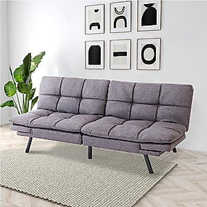 QAIIOO Sofa Grey 1 Memory Foam Modern Convertible Bed, Folding Futon Sleeper Couch with Compact Living Space, Apartment, Dorm, Bonus Room, 71" D x 33" W x 31.5" H