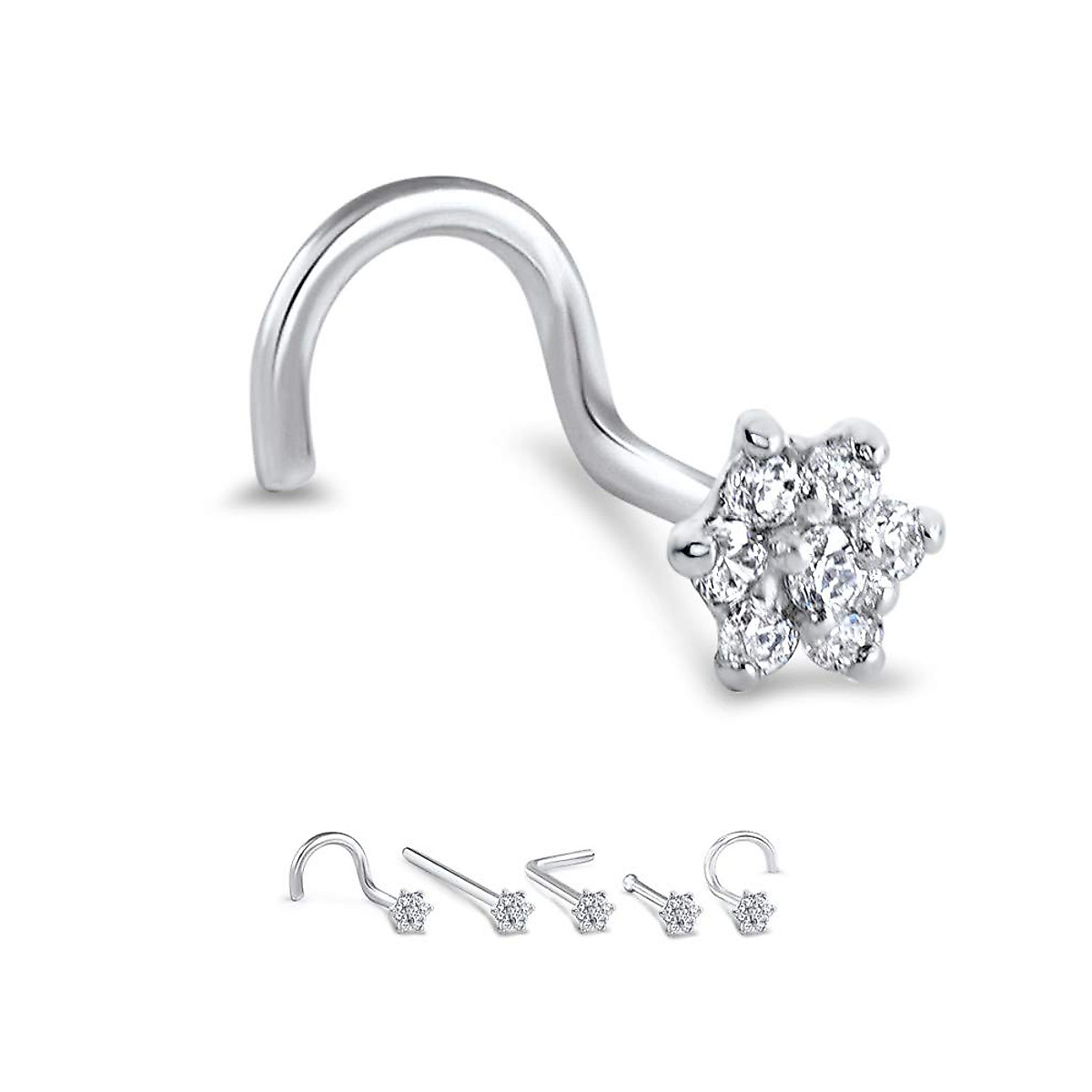 14k Yellow Gold L Bend Nose Stud Ring 4.5mm Purple Christina Flower Cluster 22G